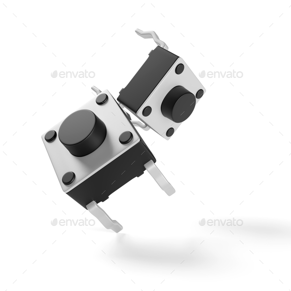 Tactile button switch isolated on white. 3D rendering illustration. Stock Photo by Ha4ipuri